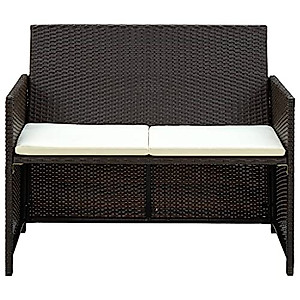 Queen.Y Outdoor Patio Bench 2 Seater Rattan Garden Bench, 39.4 Inch Outdoor Porch Chair with Backrest and Armrest, All Weather Patio Bench with Removable Cushions for Garden, Porch, Yard, Brown
