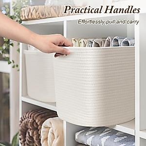 Off White Rope Basket Storage Cubes - 11 Inch Cube Storage Bins - Square Woven Baskets for Storage and Organization - Cube Storage Organizer Basket Toy Bins for Shelves, Closet, Nursery - 2 Pack