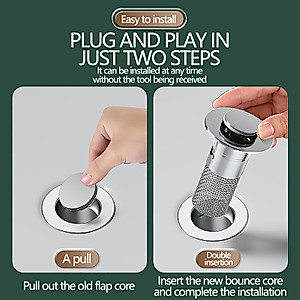 Sink Drain Strainer, Shower Drain Hair Catcher, Stainless Steel Floor Drain Filter, Pop Up Drain for Bathroom Sink Tub Bathtub Kitchen, Universal Replacement Sink Drain Stopper with Brass Filter(4pcs)