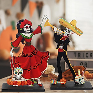4 Pieces Day of The Dead Table Top Decorations Wooden Halloween Sign for Mexican Fiesta Decorations,Dia De Los Muertos Centerpieces for Table