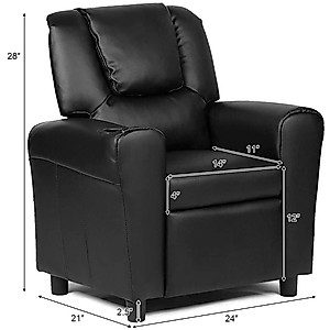 GLACER Kids Recliner with Cup Holder, Children Recliner Chair with Ergonomic Armrest & Padded Backrest, Toddler Armchair for Boys & Girls, 3+ Age Group (Black)
