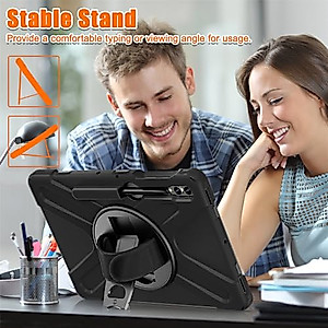 for Samsung Galaxy Tab S7 FE SM-T730 T733 T736 Case 12.4 inch Tablet Case 3 in 1 Hard Plastic Frame + Double Silicone [Hand Strap & Shoulder Strapp] - H