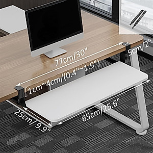 Keyboard Tray Under Desk, Ergonomic Larger Keyboard Tray with C Clamp, Pull Out Platform Computer Drawer, 25.6" x 9.8" (Color : White, Size : 25cmx65cm)