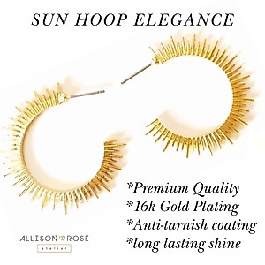 ALLISON ROSE ATELIER – Women’s Spike Earrings – 16k Gold Plated Open C Sun Hoop Earrings – Cool Earrings – Spike Hoops – Gold Boho Statement Earrings