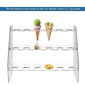 Fivtyily Clear Acrylic Food Cone Display Stand Rack Ice Cream Cone Serving Holder for Buffets Party (4 Layer, 24 Hole)