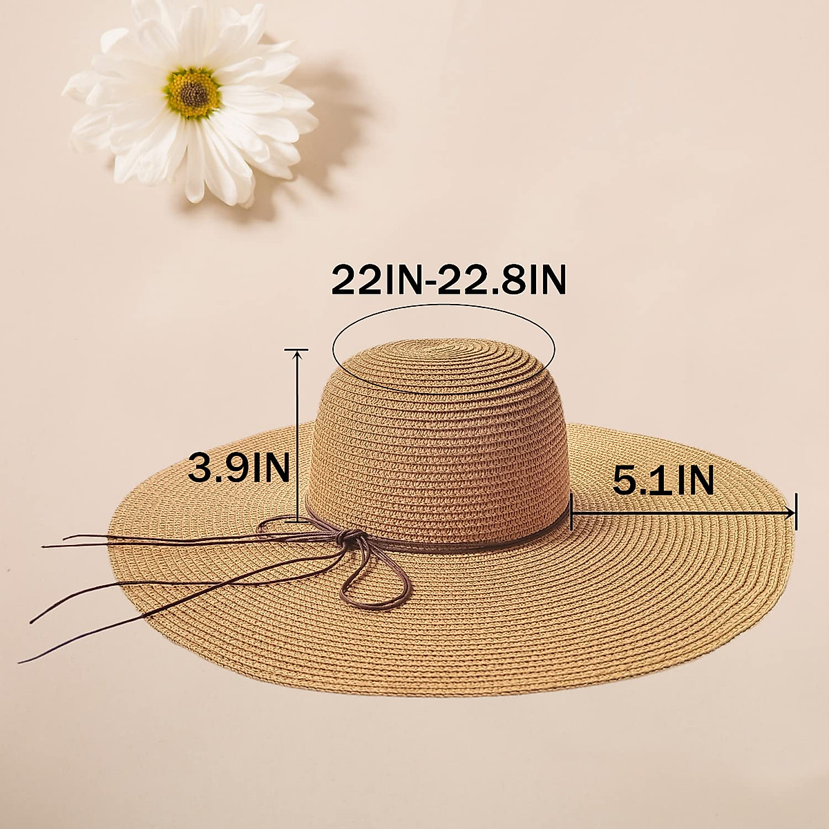 Floppy Big Beach Straw Hats for Women Foldable Summer Wide Brim Packable Oversized Sun Hat Womens Travel Straw Fedora Hat, Khaki-1