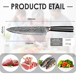Chef Knife 8 Inch Damascus Kitchen Knife, Professional Japanese VG10 Damascus Steel Cooking Knife, Ergonomic Wood Knife Handle, Super Sharp Chef's Knives with Gift Box