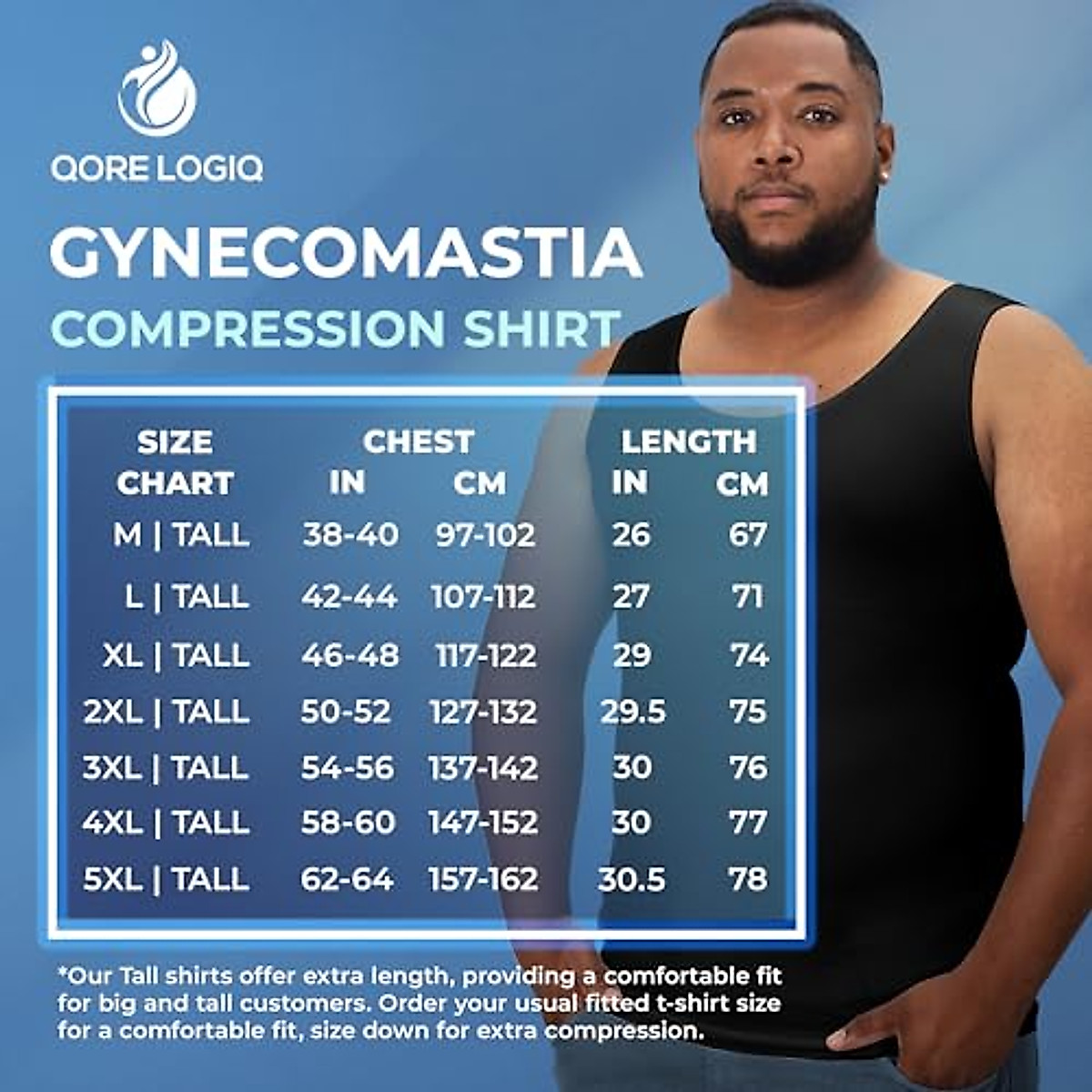 QORE LOGIQ Gynecomastia Compression Shirts for Men - Sleeveless Slimming Undershirts Tummy Control and Body Shaper Tank Top Black Medium