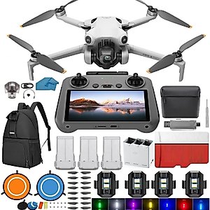 DJI Mini 4 Pro Drone Fly More Combo Plus with DJI RC 2 Screen remote with 3 Battery Bundle Kit 45-min Flight Time Camera Drone Bundle, with 128 GB SD, 3.0 USB Card Reader, Landing Pad, Backpack, Strobe lights and More