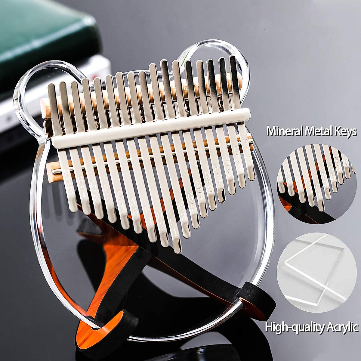Kalimba 17 Keys Crystal Clear Thumb Piano with EVA Bag & Wooden Stand,Aebor Kalimba Finger Piano Thumb Instrument,Musical Gifts for Kids Adult Beginners (Bear Shape)