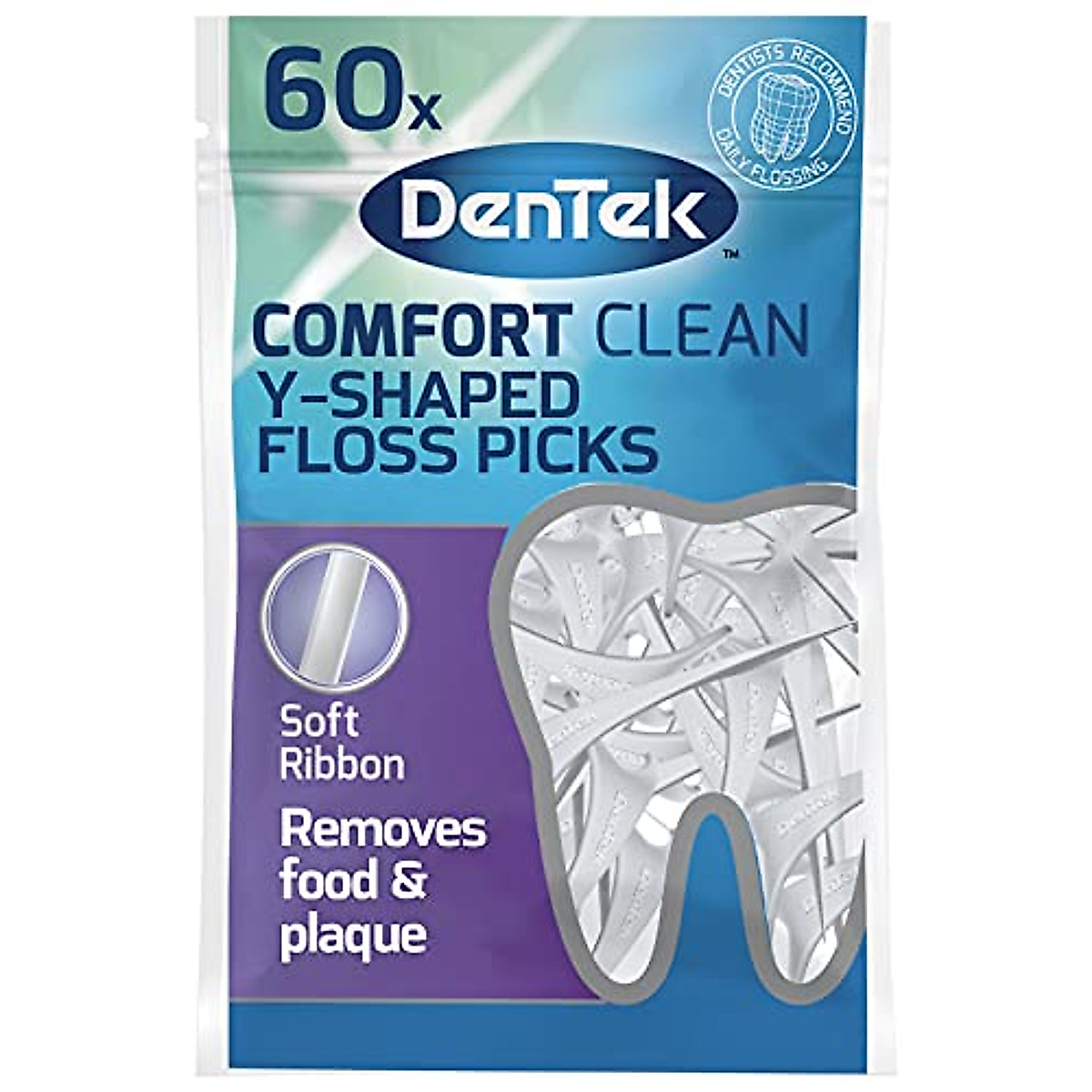 DenTek Comfort Clean Easy Reach Silky Y Shaped Floss Picks for Front & Back Teeth 6 x 60 Pack (360)