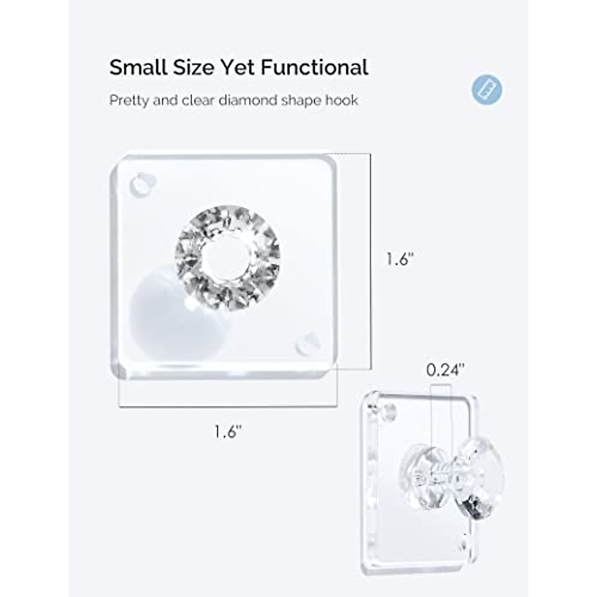 Zreal Wall Hooks for Hanging Adhesive Hooks 12-Pack, Acrylic Diamond Hooks Wall Hangers, Decorative Hooks Clear Jewelry Hooks