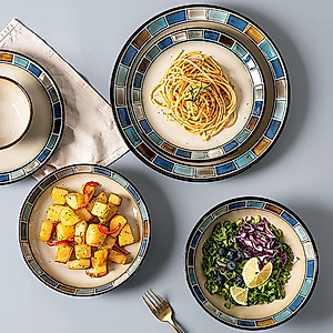 Porcelain Dinnerware SetKitchen Tableware Set,Ceramics Dinnerware Sets, Plates and Bowls Sets | 26 Pcs Blue Kiln Change Glaze Dishes Set - Colorful Plates for Family Outdoor Party