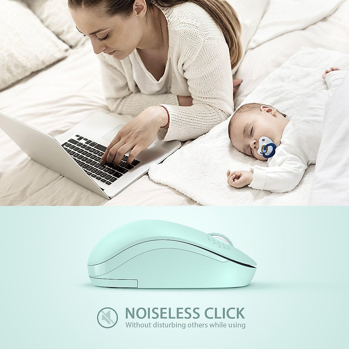 seenda Wireless Mouse, 2.4G Noiseless Mouse with USB Receiver - Portable Computer Mice for PC, Tablet, Laptop with Windows System - Mint Green