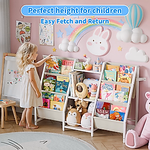 Kids Bookshelf Toy Storage Organizer - Book Shelf for Kids Rooms, 2 Sides Kids Bookcase with 3 Tired Kids Toy Storage Organizer, White Toddler Baby Bookshelf Book Shelves for Bedroom Nursery Playroom