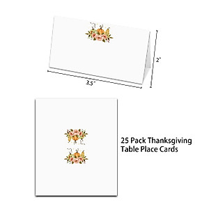Fall Thanksgiving Table Place Cards, Orange Pumpkin Blank Seating Place Card for Table, 25 Pack Buffet Food Tent Labels, Double Design Name Cards, Thanksgiving Day Party Decorations(01)