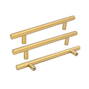 goldenwarm 25 Pack Brushed Brass Kitchen Cabinet Handles 5 inch Bar Pulls Gold Cupboard Door Pulls - LS201GD128 Modern Dresser Drawer Hardware, 128mm Hole Centers