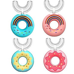 newrichbee 4 Packs Kids Toothbrush,Food Grade Silicone Head,Lovely Kids 360 U Shaped Toothbrush for Ages 2-8