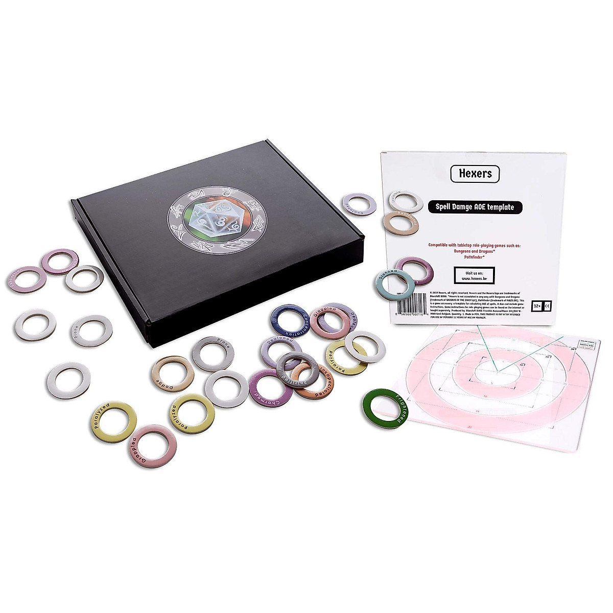 Hexers RPG Status Markers and Spell Effects Damage Template, Track Conditions Effects Spells, Compatible with Dungeons and Dragons D&D DND Pathfinder Role-Playing