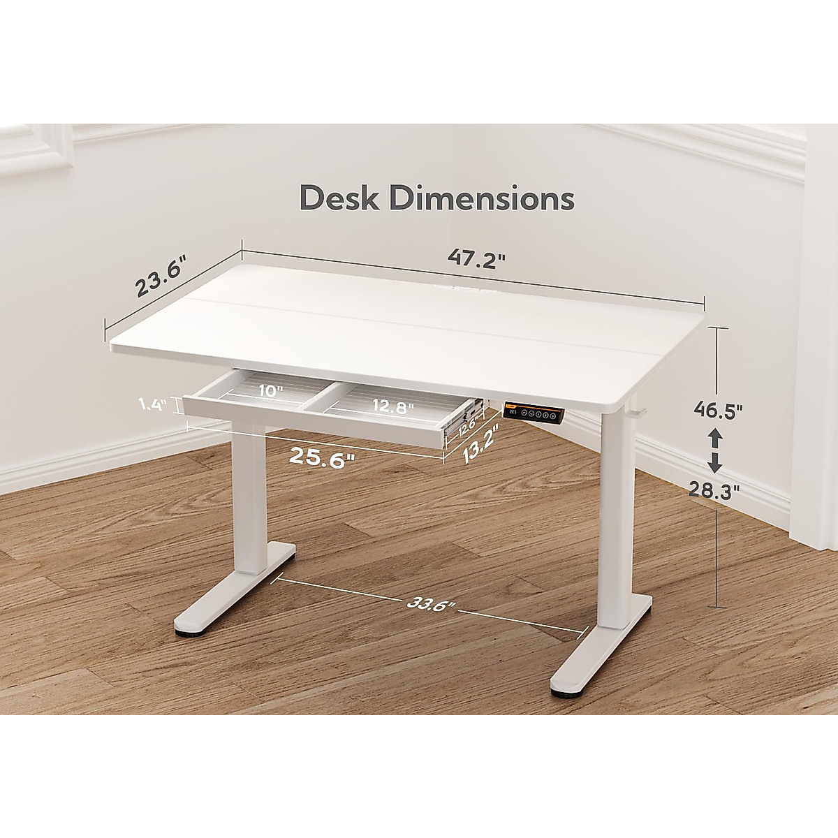 Claiks Standing Desk with Drawers, Stand Up Electric Standing Desk Adjustable Height, Sit Stand Desk Computer Workstation, 48 Inch, White