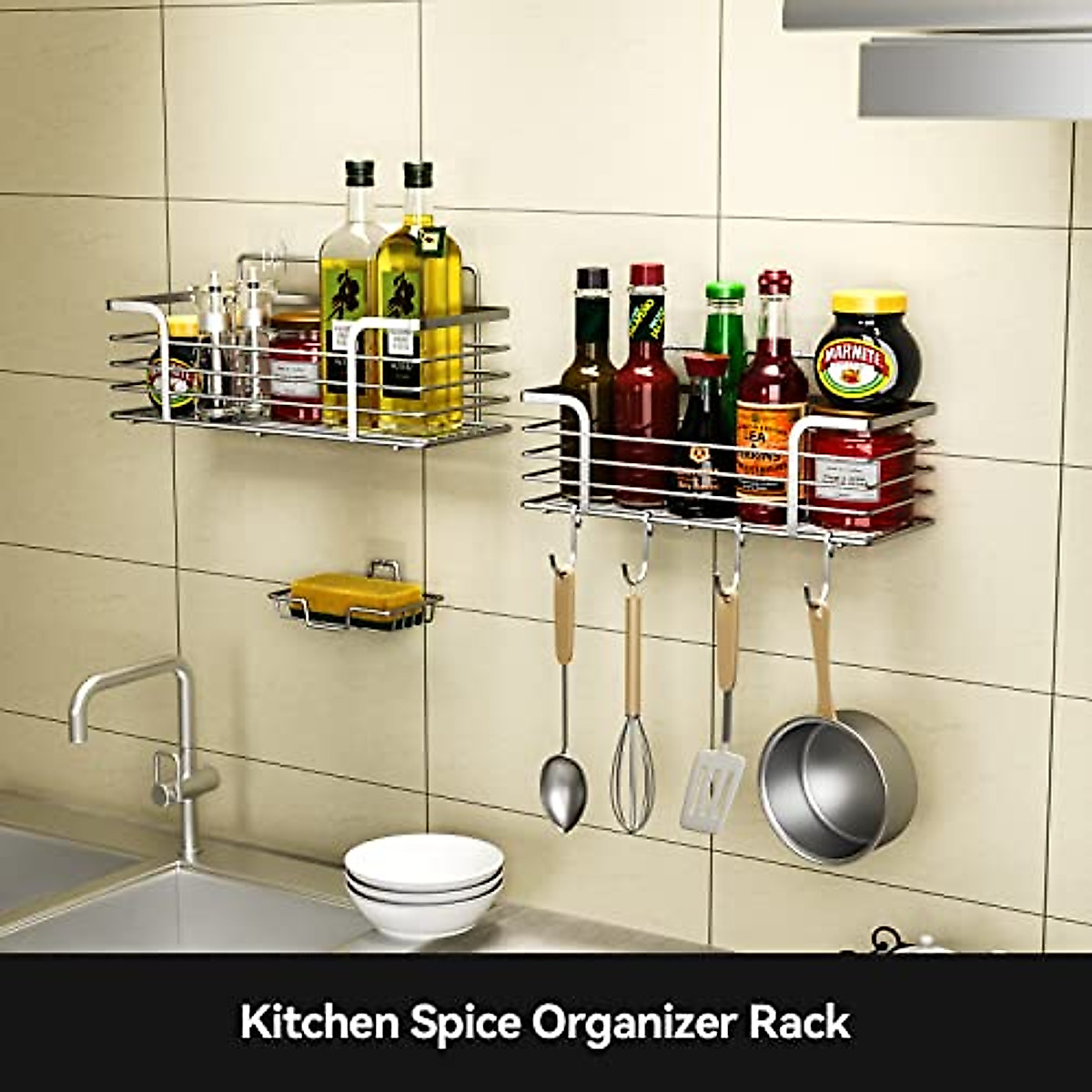 2 Pack Adhesive Shower Caddy Organizer Rack Shower Storage Shelf with Razor Holder and Extra Stickers for Inside Shower, No Drilling Organizer Rack Floating Shower Shelves for Bathroom Kitchen