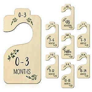 KINBOM 8pcs Baby Clothes Dividers for Closet, Double-Sided Beautiful Month Wooden Baby Closet Dividers Organizers from Newborn to 24 Months Nursery Closet Hanger for Infant Wardrobe