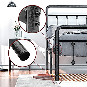 Noillats Metal Queen Bed Frame, Vintage Headboard and Footboard, Sturdy Steel Strip Support Mattress Base, No Box Spring Required, Easy to Assemble, Steel Grey
