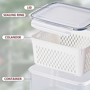 Fruit Storage Containers For Fridge Organizer Vegetable Fresh Food Keeper Produce Saver Refrigerator Reusable 4 Pack Box Multi-Size Large Capacity with Lid & Colander for Home Kicthen Travel Set