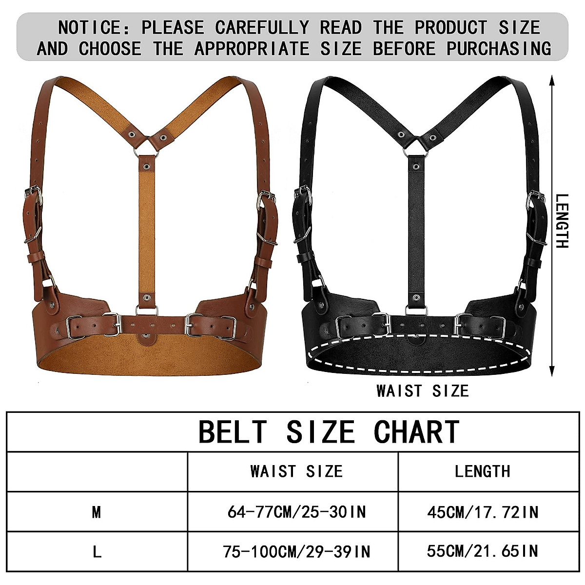 Hicarer 2 Pcs Women Leather Waist Belt Vest PU Leather Belt Fashion Body Chain Adjustable Waist Belt for Party Cosplay(Medium,Classic Style)