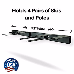 Koova Ski Rack For Garage Wall Storage | Indoor Ski Storage Racks | Ski Rack Garage Storage for Shed Organization | Pole Ski Holder & Winter Sports Organizer For Garage | Ski Hooks for Wall | USA Made