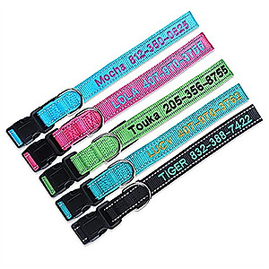 Personalized Dog Collar, Custom Embroidered Pet Name and Phone Number 4 Adjustable Sizes X-Small Small Medium Large Quick Release Buckle and D-Ring