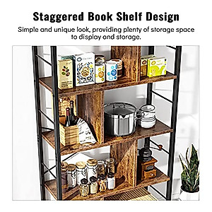 armocity Bookshelf, 5 Tier Tall Industrial Bookcase Wood Metal Frame Standing Book Shelf, Display Bookshelves Storage Organizer for Bedroom Living Room Home Office, Rustic Brown