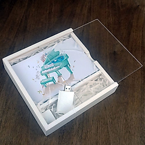 LONMAIX White Wooden USB Flash Drive 16GB and a Transparent Cover Wooden Box for Weddings, Photography, Couple (170MM*170MM*35MM)