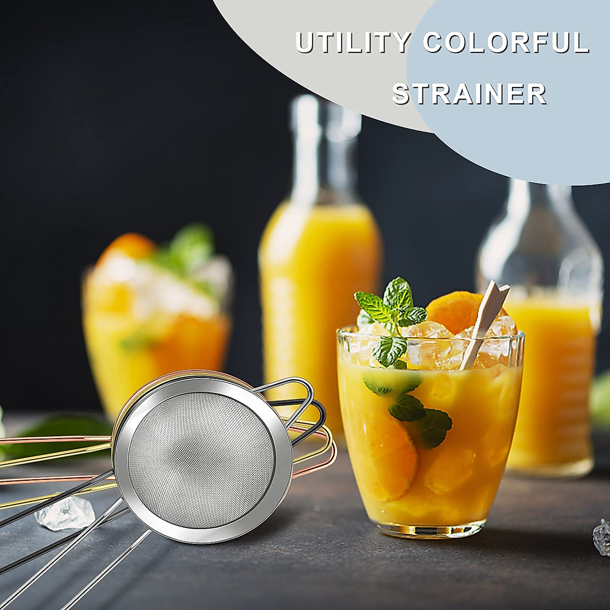 E-far Fine Mesh Strainer Set of 2, 3.3 Inches Stainless Steel Tea Strainer with Long Handle, Small Conical Mesh Strainers Sieve for Cocktail Coffee Food, Rust Proof & Easy to Clean (Silver)