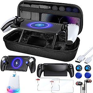 13 in 1 Charger Bundle Accessories for Playstation Portal with RGB Charging Dock, Carrying Case for PS Portal with Protective Silicone Cover, 2* Screen Protector, 4* Thumb Grip, Earphone and Type C