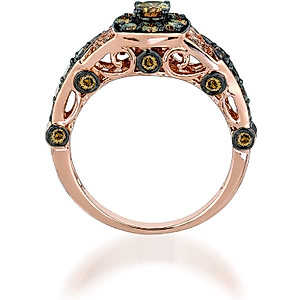 LE VIAN 1 Carat White and Chocolate Diamond Cushion Shape Halo Ring for Women in 14k Rose Gold (Fancy Brown/G-H, VS2-SI1, cttw) Anniversary Promise Ring Size 7