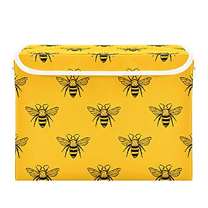 SUABO Storage Boxes with Lids Black and Yellow Bees Large Storage Bins Collapsible Storage Cube Bin Organizer Basket for Closet Shelves