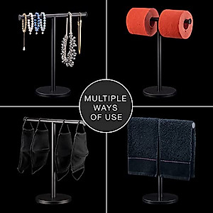 Debodda Modern Hand Towel Stand for Bathroom, Kitchen or Vanity, Height 13.78”, Free Standing Matte Black Countertop Rack with Balanced Base, Perfect Hand Towel Holder, Dual Washcloth Display