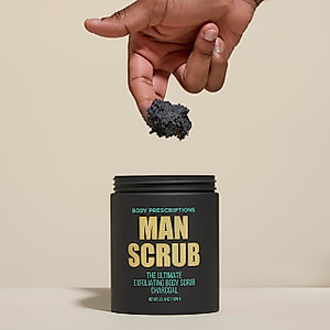 Body Prescriptions Men’s Exfoliating Body Scrub – Ultimate Skin Cleansing Wash in Jar with Twist-Top Lid, For All Skin Types, 21 Ounce (Pack of 1), Charcoal