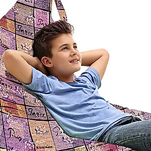 Ambesonne Modern Lounger Chair Bag, Hand Drawn Style Watercolored Collage with Vintage Retro Lettering, High Capacity Storage with Handle Container, Lounger Size, Pale Pink Black