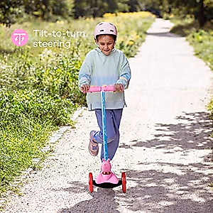 Sakar Self Balancing Toddler Scooter with Light-Up Wheels - Extra Wide Deck, 3 Wheel Platform, Foot Activated Brake, 75 Lbs Limit, Scooter for Kids Ages 3-5