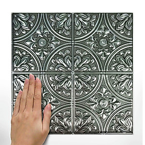 RoomMates TIL4624FLT StickTiles Silver Tin Peel and Stick Tile