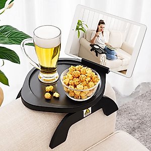 SINWANT Sofa Armrest Tray, Clip On Couch Arm Table, Foldable Sofa Arm Tray with 360° Rotating Phone Holder,Side Tables,TV Trays, Sofa Table for Eating and Drink Table