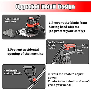 Electric Weed Wacker Battery Powered Weed Eater, 120cm-170cm Cordless String Trimmer Battery Powered Weed Wacker Lightweight Grass Cutter Machine with Battery, Charger and Wheel