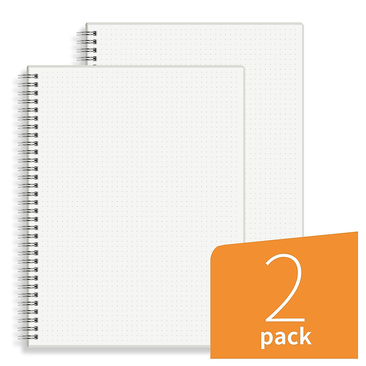 HULYTRAAT Large Dot Grid Spiral Notebook, 8.5" x 11", Premium 100 gsm Ivory White Paper, Sturdy See-Through Cover, 128 Dotted Pages per Book (2 Pack) for Home, School, Office, Artist Writing/Drawing