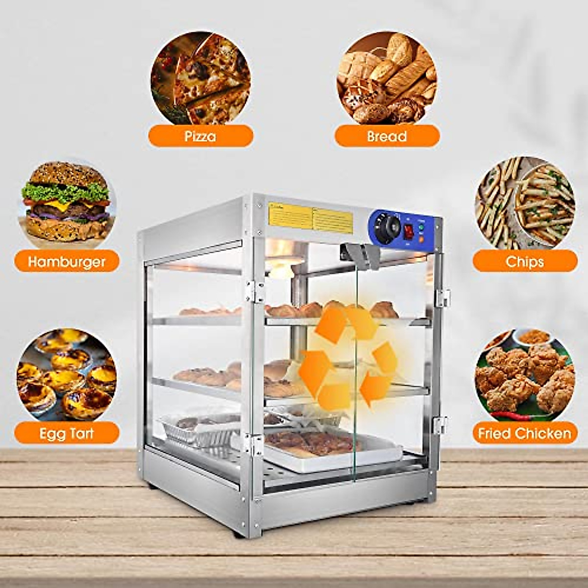 WeChef Commercial Food Warmer 3-Tier 20x20x24" Countertop Food Pizza Pastry Warmer Display Case 750W 110V