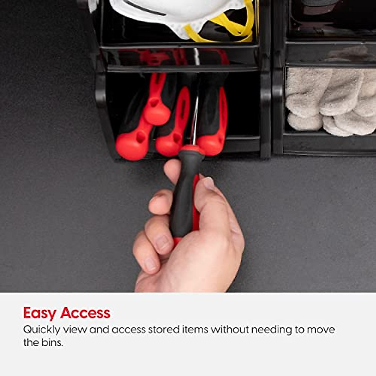 IRIS USA Inc. 13" x 6" x 5" Large Plastic Stackable Open Front Organizer bin Caddy Basket for Refrigerator Freezer Kitchen Pantry Cabinet Workshop Garage Classroom Office Crafts Supplies 8 Pack Black