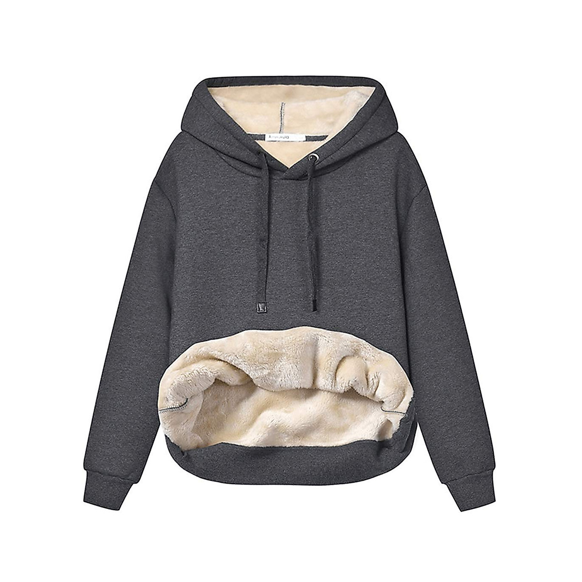 Haellun Womens Casual Winter Warm Fleece Sherpa Lined Pullover Hooded Sweatshirt (Dark grey, Large)