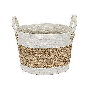 Household Essentials White and Brown Woven Cotton Rope and Hyacinth Basket