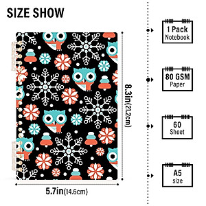 SPRIPORT Christmas Owls Snowflake Spiral Journal Notebook for Women Men A5 Memo Notepad Sketchbook with Durable Hardcover & 60 Pages Writing Journal for Journaling Notes Study School Work Boys Grils